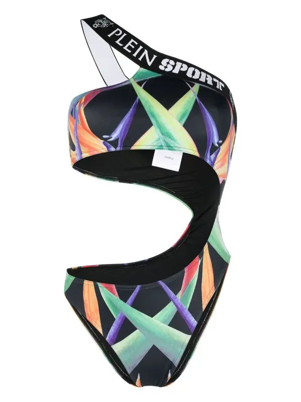 PLEIN SPORT Graphic-print One-shoulder Swimsuit - Black