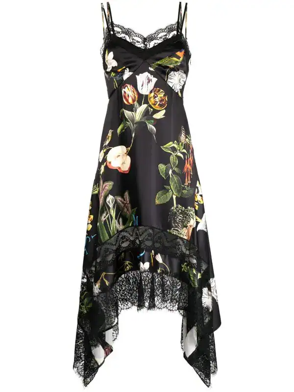 Monse Floral-Print Asymmetric Slip Dress - Black | Editorialist