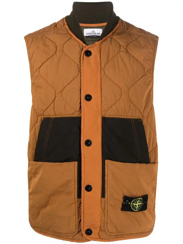 Stone Island Compass-patch Quilted Gilet - Brown