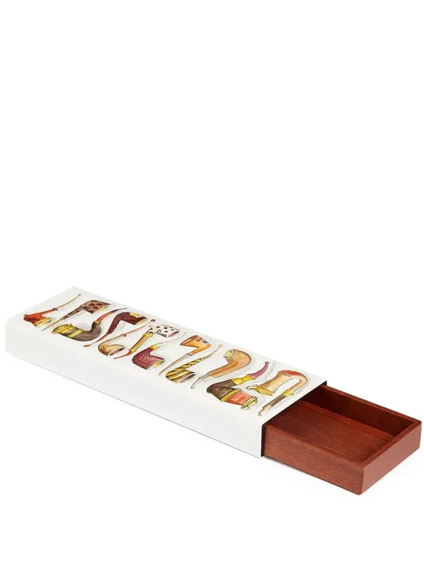 FORNASETTI Piccole Pipe Graphic-print Wooden Box - White