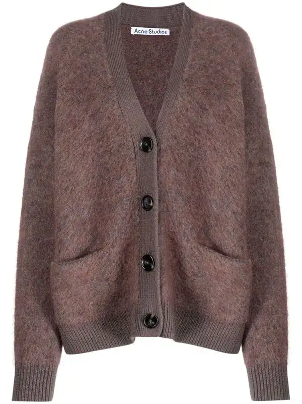 Acne Studios V-Neck Felted Wool Cardigan - Brown | Editorialist
