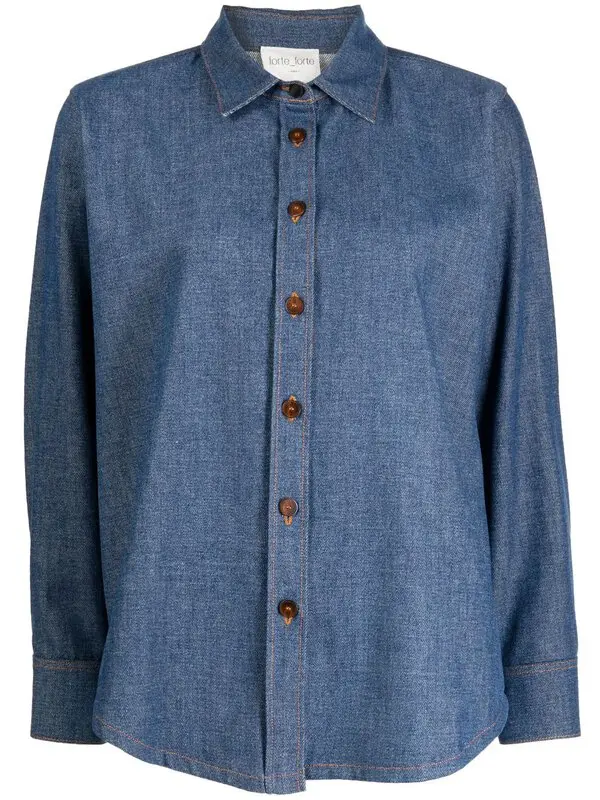 FORTE_FORTE Spread-collar Chambray Shirt