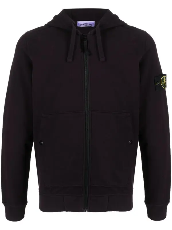 Stone Island Compass-patch Zipped Cotton Hoodie - Blue