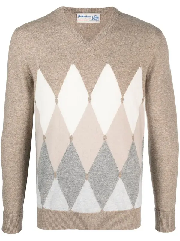 BALLANTYNE Argyle-knit Cashmere Jumper - Neutrals