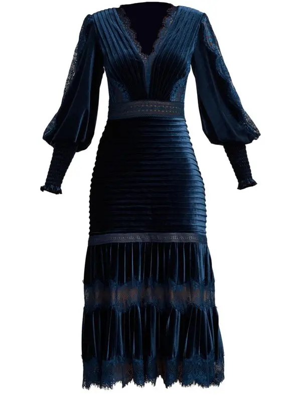 blue velvet pleated dress Plus Size Slit Back Midi Halter Dress main image 1