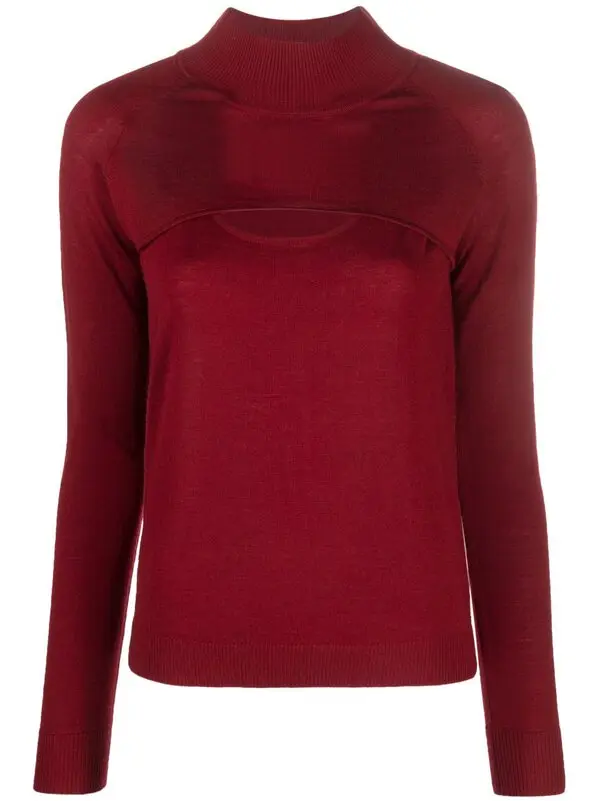 Patrizia Pepe Long-sleeved Cut-out Wool T-shirt