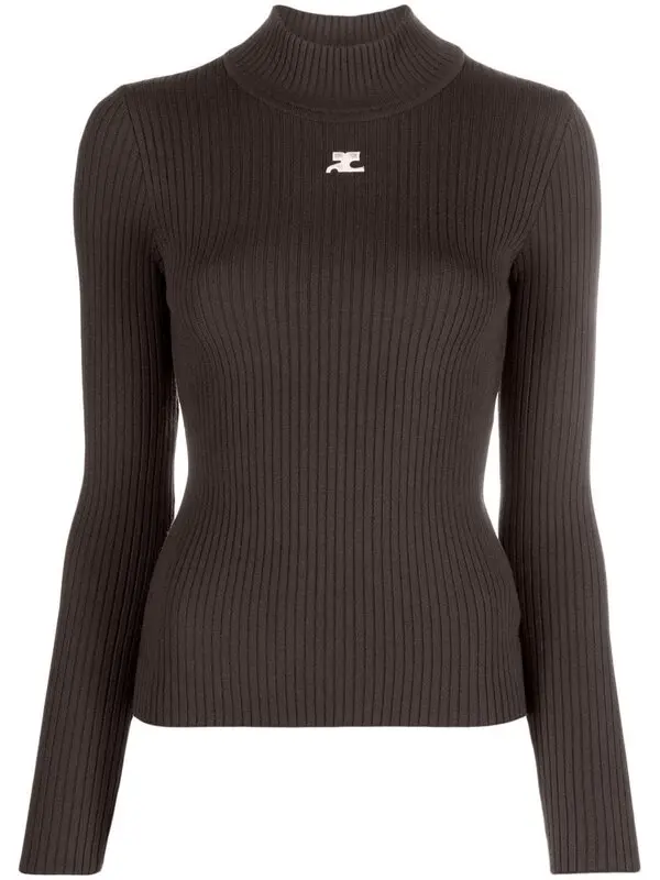 COURREGES Logo-embroidered High-neck Jumper