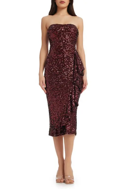 Dress The Population Alexis Sequin Strapless Sheath Dress - Port