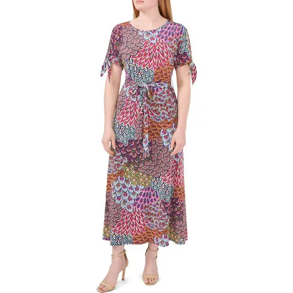 Chaus Split Sleeve Printed Midi Dress - Sunlight/multi