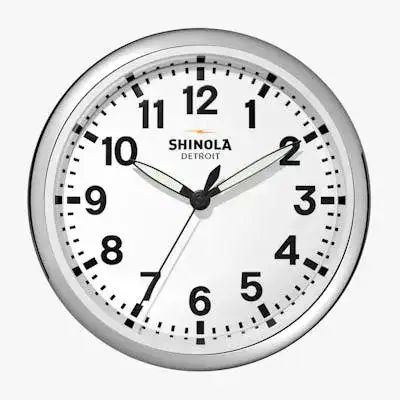 Shinola Wall Clock 14" Runwell Clock Dial Chrome Case - Navy | Editorialist