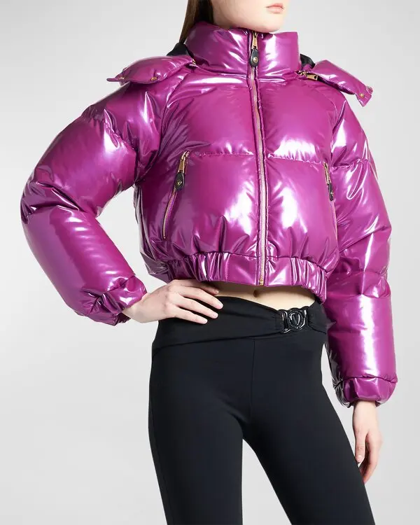 Buy Versace Cropped Down Puffer Jacket - Plum At 51% Off | Editorialist