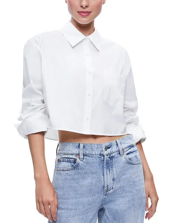 Alice + Olivia Cropped Button-down Shirt - Off White