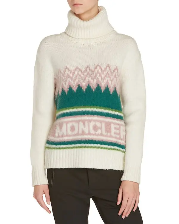 Moncler Logo Intarsia Wool Sweater - Natural