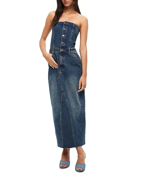 Lioness Vista Strapless Denim Dress - Denim Blue | Editorialist