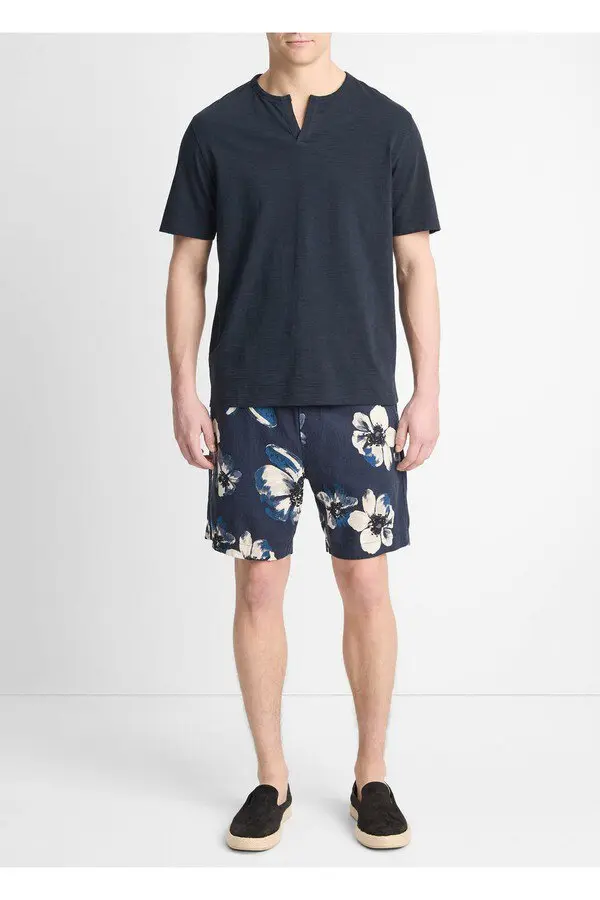 Vince Slub Cotton Split-neck T-shirt - Black