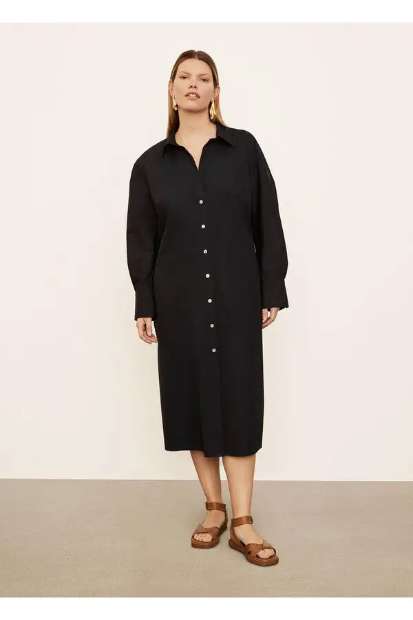 Vince Long Sleeve Soft-Fitted Shirt Dress - Black | Editorialist