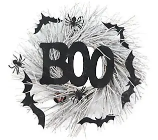 HAUNTED HILL FARM 15-in. White Twig Battery-ope Rated Wreath
