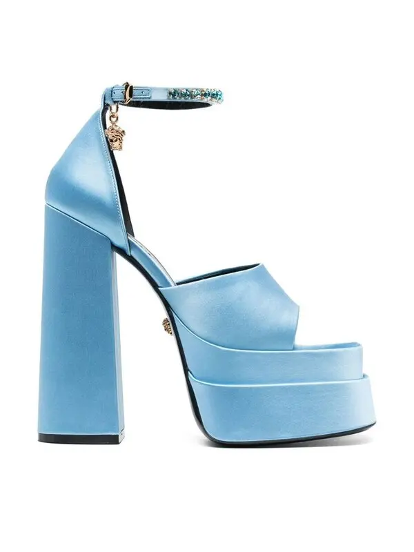 Buy Versace Embroidered Rhinestone Pumps - Blue At 28% Off | Editorialist