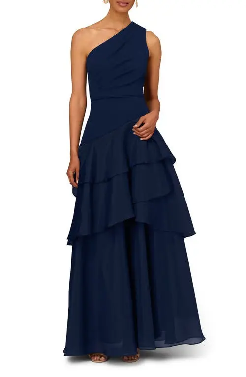 Aidan Mattox Tiered One-shoulder Ballgown - Twilight
