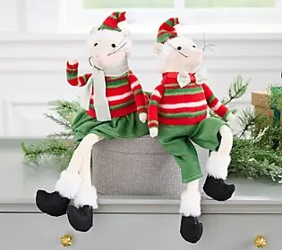 VALERIE PARR HILL Set Of 2 Posable Fabric Christmas Mice Valerie
