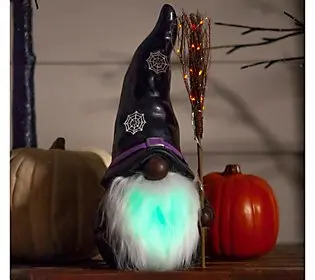 EVERGREEN 16' Led Resin Witch Gnome W/ Black Ha T