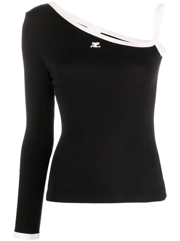 COURREGES Logo-embroidered One-shoulder Top - Black