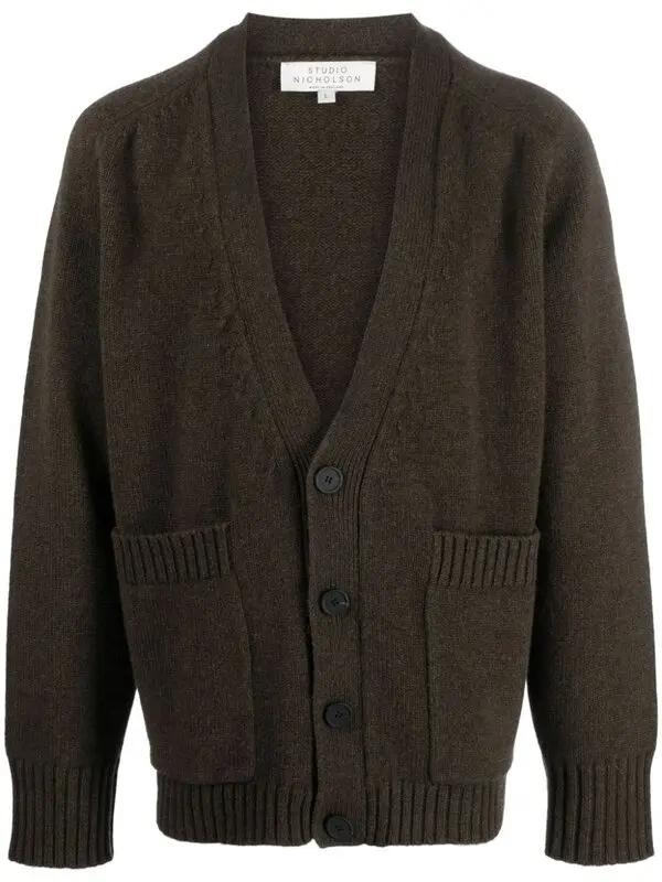Studio Nicholson V-Neck Lamb-Wool Cardigan In Brown - 30% Off