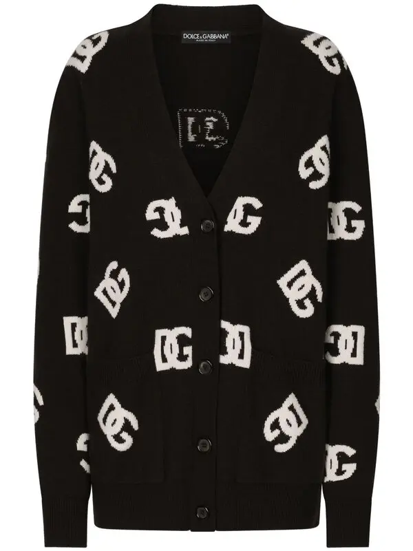 Dolce & Gabbana Monogram Virgin Wool Cardigan - Black