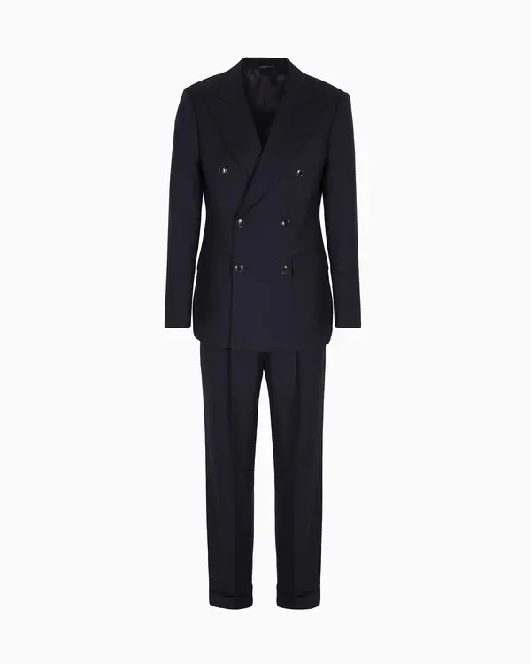 Giorgio Armani Asv Royal Line Double-breasted Virgin-wool Cloth Suit - Blue