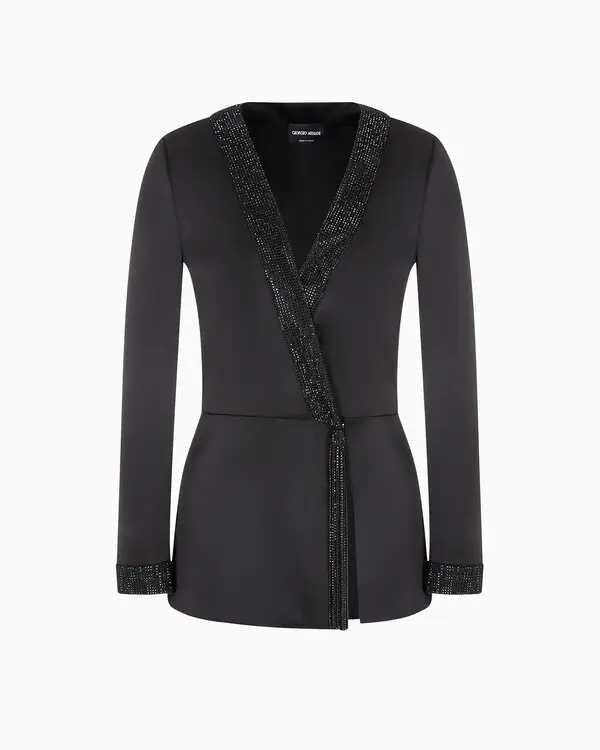 Giorgio Armani Long Satin Jacket With Crystal Trim - Patterned