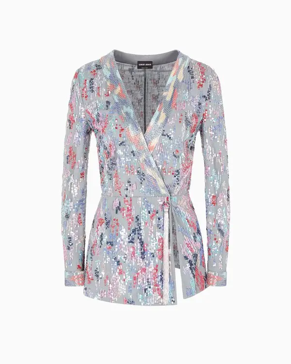Giorgio Armani Long Tulle Jacket With Embroidery - Patterned