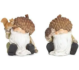 MELROSE Harvest Gnome Figurine With Acorn Hat Set Of Two