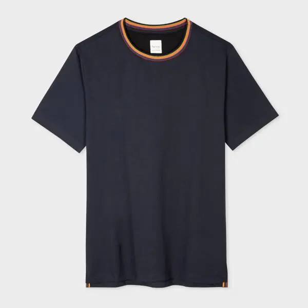 Paul Smith Artist Stripe' Collar Cotton T-shirt - Blue