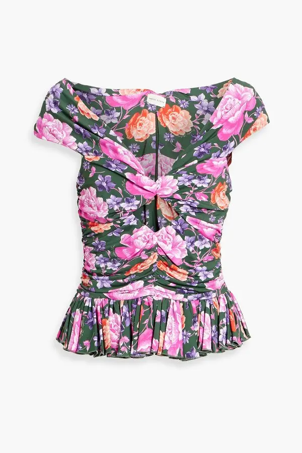 Magda Butrym Off-the-shoulder Floral-print Top - Forest Green