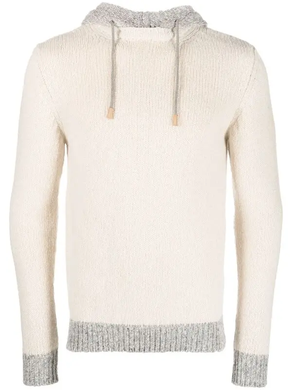 Eleventy Ribbed-knit Two-tone Hoodie