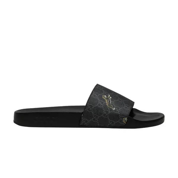 Gucci Gg Supreme Tiger Slide - Black
