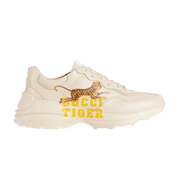 Gucci Rhyton Sneaker With Tiger Print - Cream