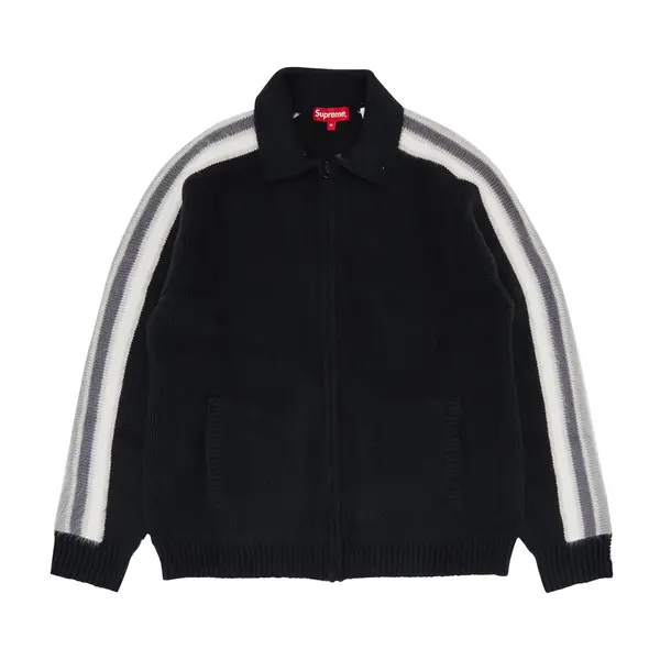 Supreme Sleeve Stripe Zip Up Sweater - Black