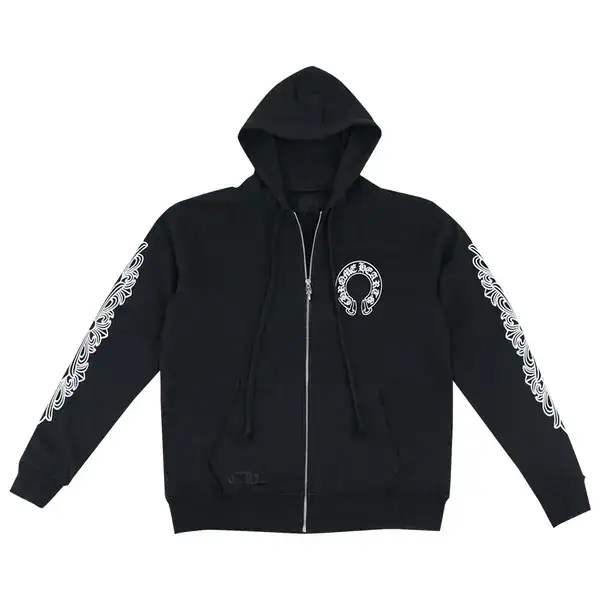 Chrome Hearts Horseshoe Floral Cross-Sleeve Zip Up Hoodie - Black ...