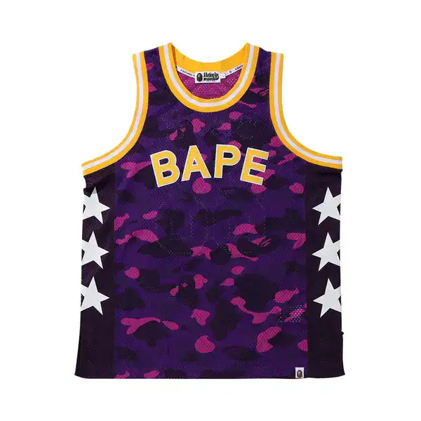 Lakers Purple Pink Bape Jersey Color Camo Basketball Tank Top Purple