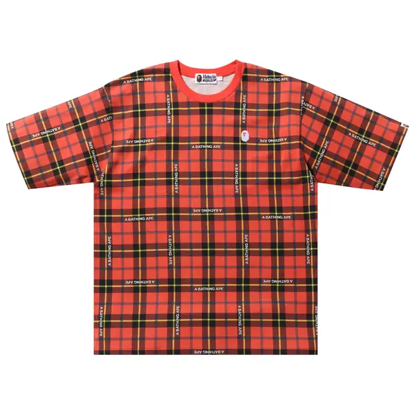 BAPE Check Relaxed Fit One Point Tee - Red