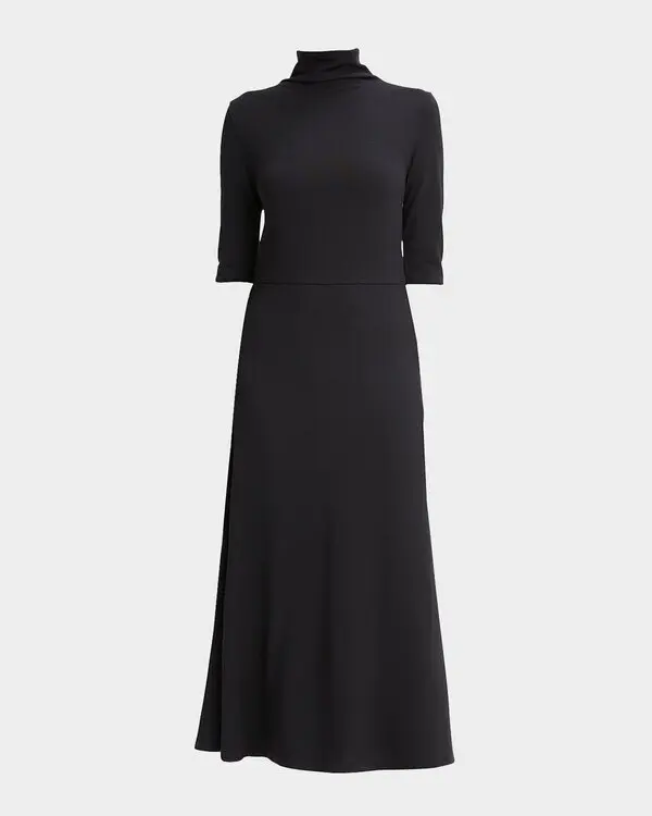 Vince Elbow-sleeve Turtleneck Midi Dress - Black