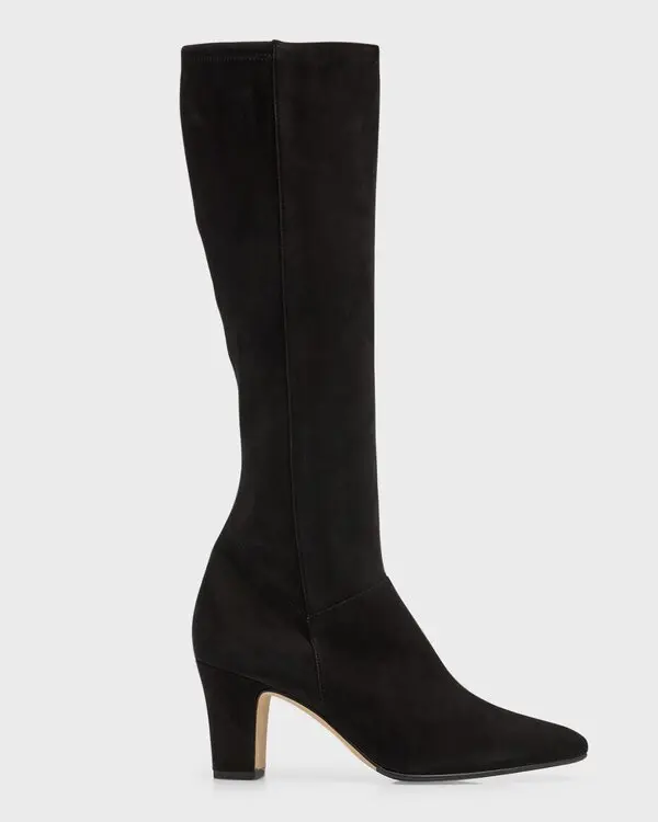 Manolo Blahnik Pitana Suede Knee Boots - Black
