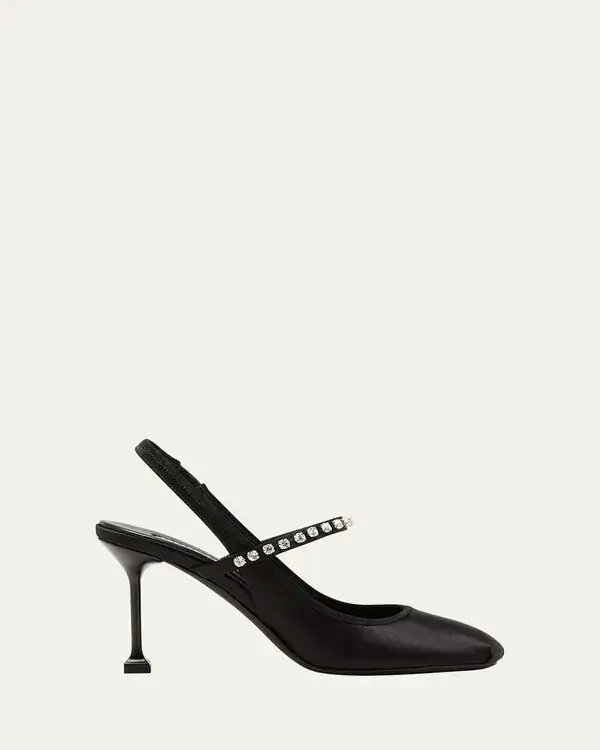 Miu Miu Satin Crystal Halter Ballerina Pumps - Nero | Editorialist