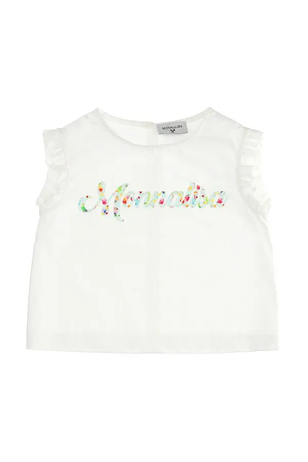 Buy Monnalisa T-shirt With Floral Logo - White At 54% Off | Editorialist