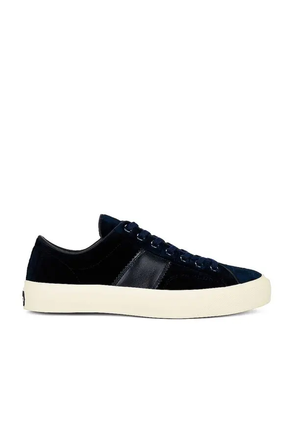 TOM FORD Stamped Croc Velvet Low Top Sneakers - Navy & Cream