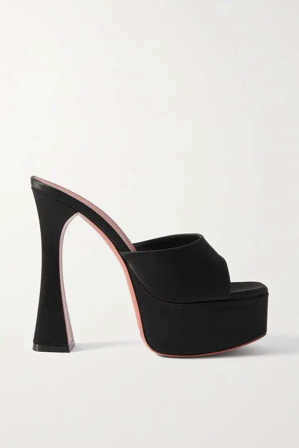 Amina Muaddi Dalida Satin Platform Mules