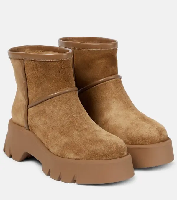 GIANVITO ROSSI Shearling-lined Suede Ankle Boots - Brown