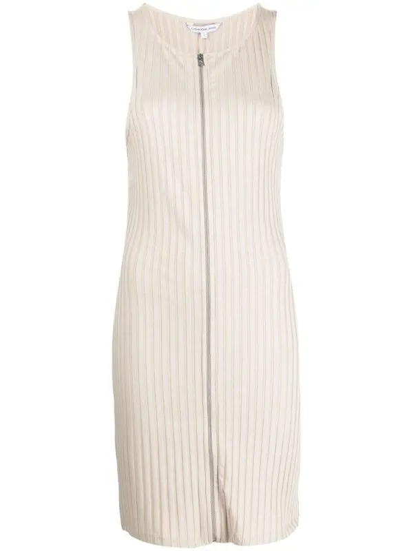 Calvin Klein Zip-up Ribbed Mini Dress - Neutrals