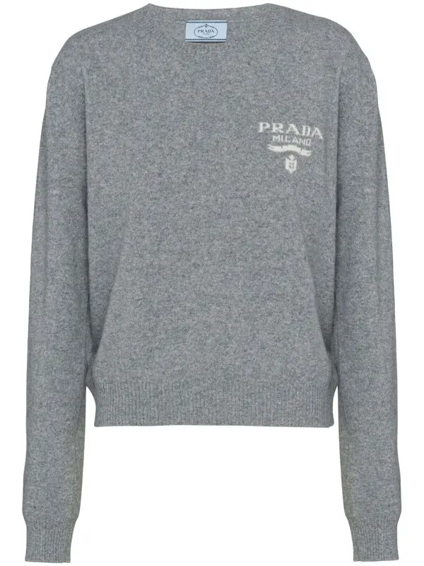Prada Intarsia-logo Cashmere Jumper - Grey